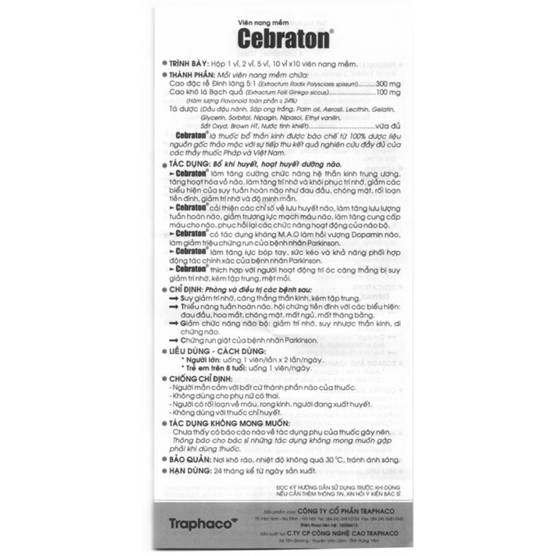 Cebraton - Hỗ trợ trí nhớ và tuần hoàn não - Pharmart.vn