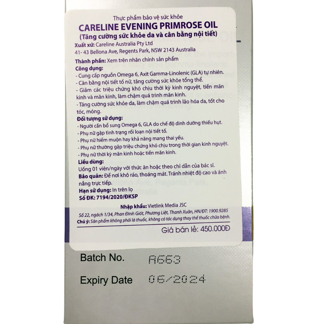 Careline Evening Primrose Oil (60 viên) - Cân Bằng Nội Tiết Giúp Da ...