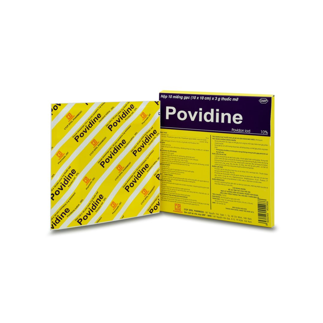 Gạc Povidine iodine 10% dùng sát trùng vết thương hộp 10 miếng ...