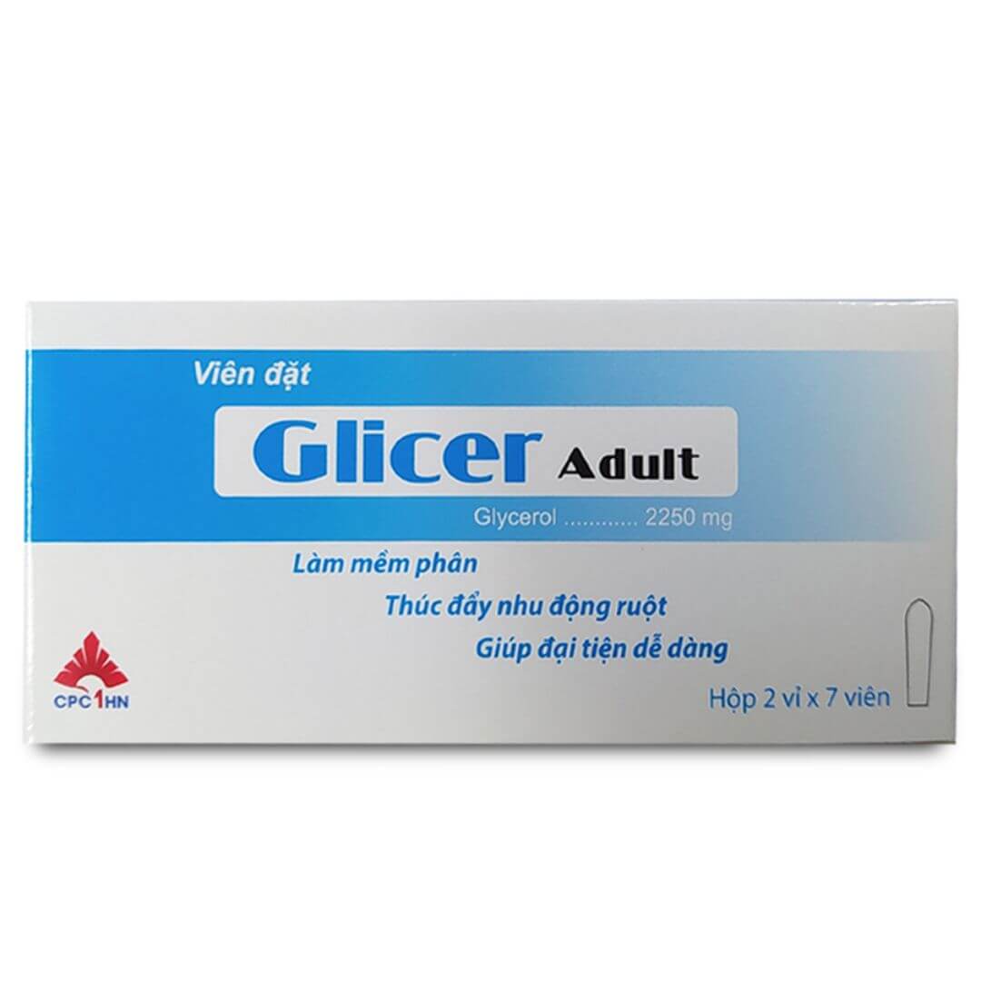 Glicer Adult Glycerol 2250mg hộp 2 vỉ x 7 viên đặt CPC1 - Pharmart.vn