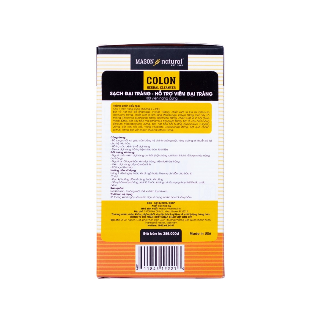 Mason Herbal Colon Cleanser - Cân bằng hệ vi sinh đường ruột - Pharmart.vn