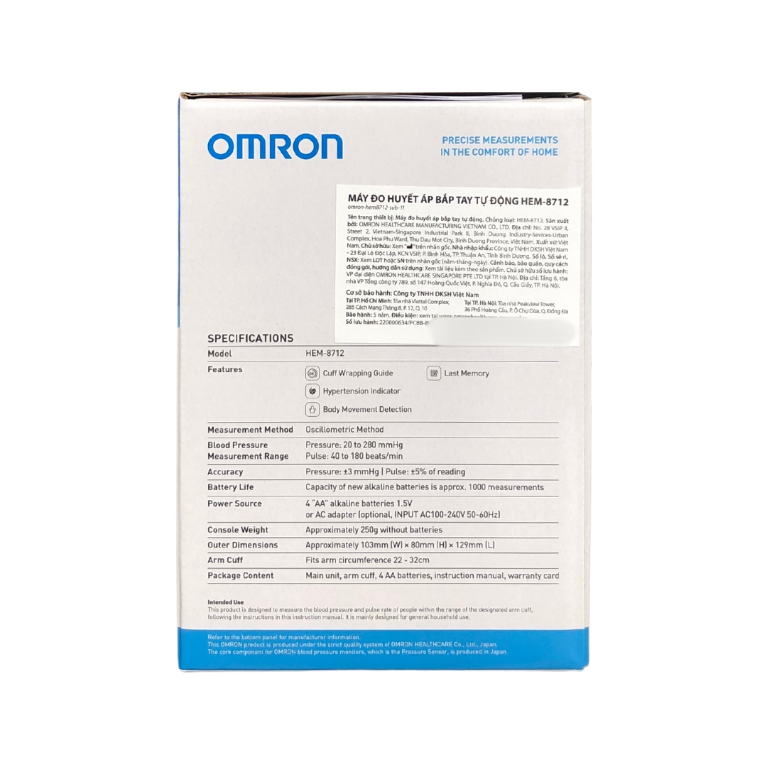 Máy đo huyết áp điện tử bắp tay Omron HEM 8712 chính hãng - Pharmart.vn