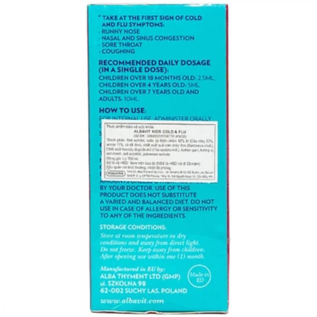Siro Giảm Ho, Cảm Cúm Albavit Kids Cold & Flu - Pharmart.vn