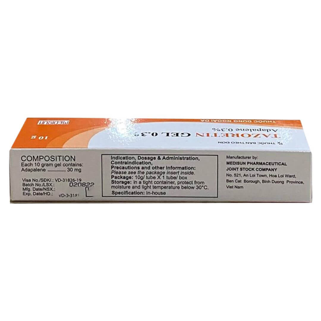 Tazoretin Gel 0 3 Medisun Điều Trị Trứng Cá Mụn Nhọt Tuýp 10g