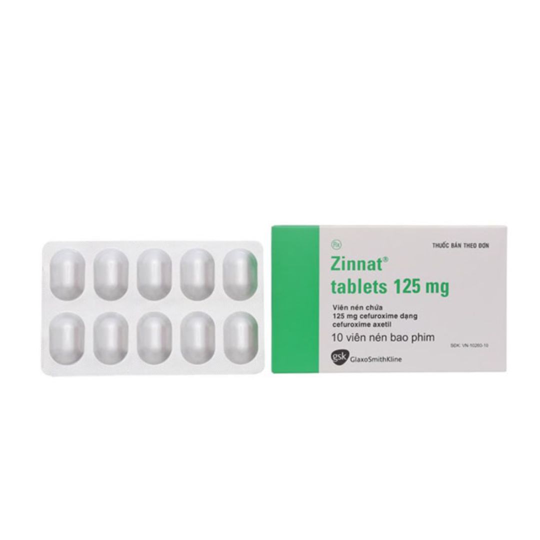 Thuốc kháng sinh Zinnat 125mg (1 vỉ x 10 viên) - Điều trị nhiễm khuẩn ...
