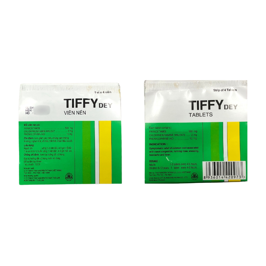 Thuốc Tiffy - Điều trị các triệu chứng cảm cúm vỉ 4 viên - Pharmart.vn