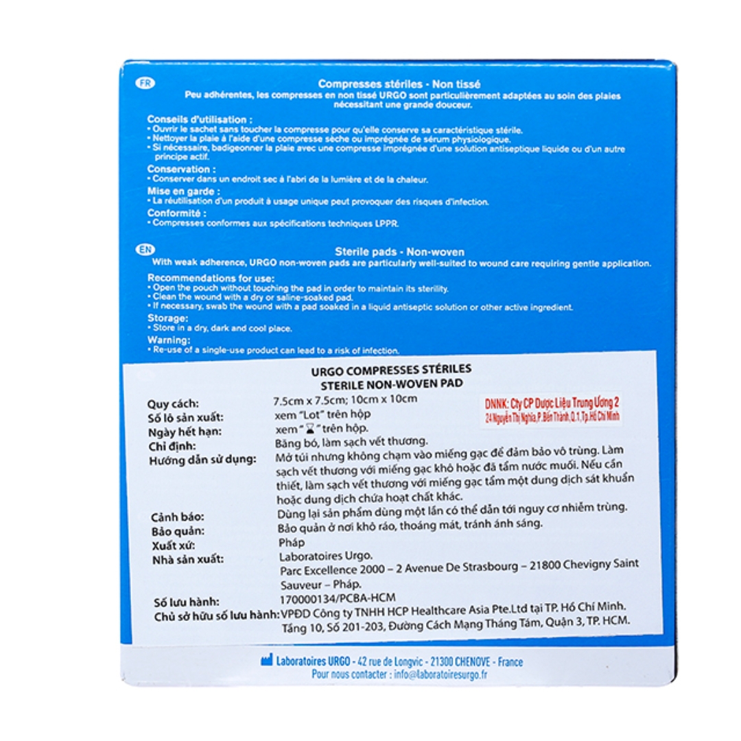 Urgo Compresses Stériles sạch vết thương 75cm x 75cm hộp 10 miếng ...