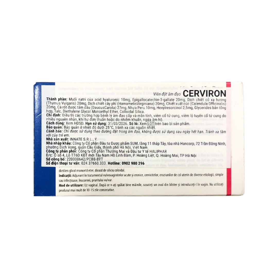 Viên đặt Cerviron - Điều trị nhiễm khuẩn âm đạo - Pharmart.vn